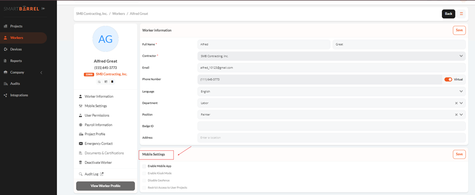 How to enable Mobile App access for workers