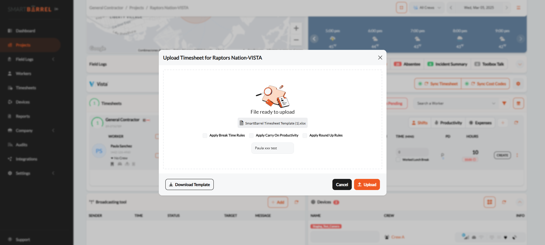How do I bulk upload timesheets?